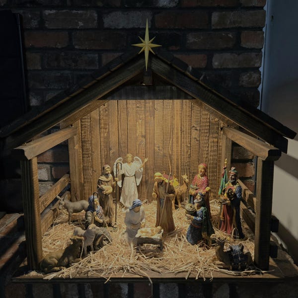Handcrafted Rustic Wooden Nativity Crèche Manger – Extra Large ...