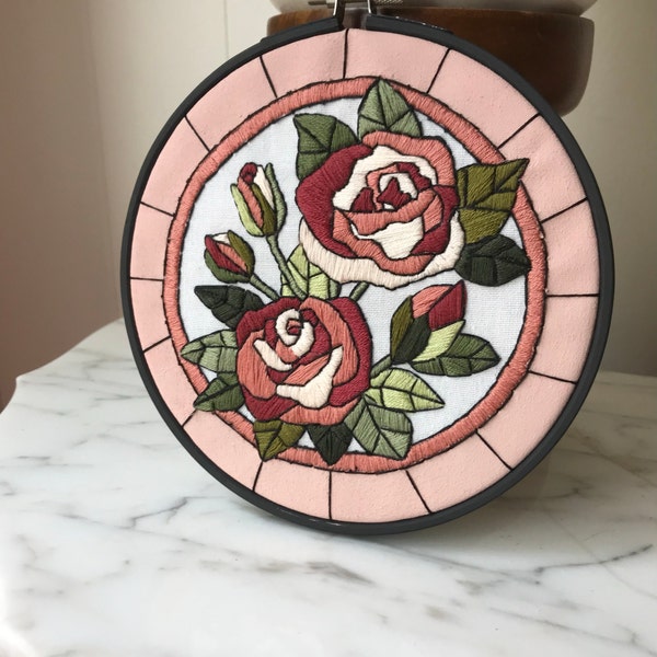 FEBRUARY Roses Stained Glass Monthly Series Embroidery Pattern & Guide ...