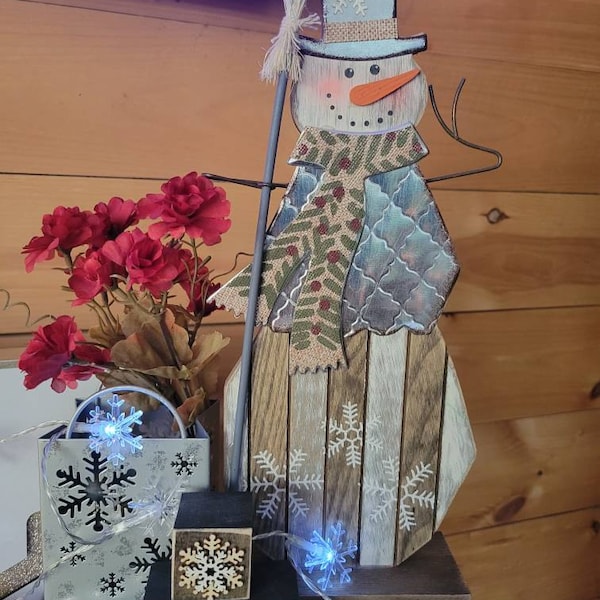 Small Wood Sign, Set of 3 Blocks, Mantle Decor, Snowflake Time, Stained ...