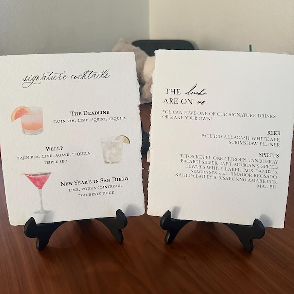 Custom Wedding Cocktail Sign - Deckled Edge 8in X 10in Signature ...