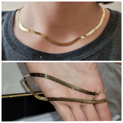 10k Solid Gold Herringbone Chain, Real Gold Herringbone Chain Necklace ...