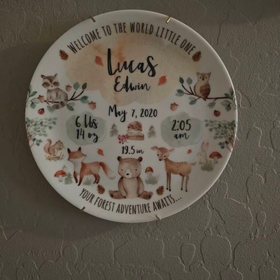 Personalised Birth or Christening Plate Animal Safari Blue Ideal ...