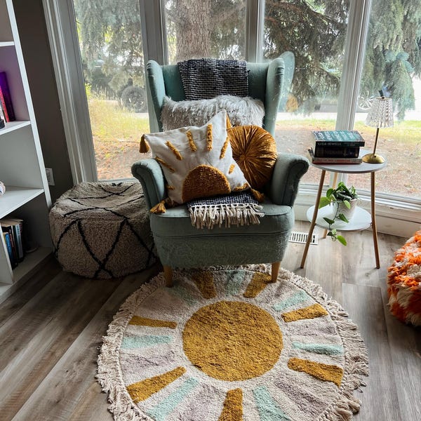 Houseofdecor - Sunburst Round Cotton Area Rug, Hand Tufted, Mustard ...