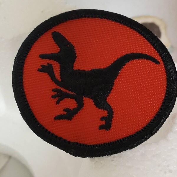 Red & Black Raptor Silhouette Patch - 2 Inch Diameter Embroidered Patch ...