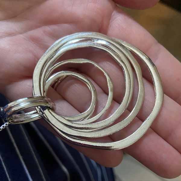 Multi Ring Necklace Large Loose Circles Huge Round Shiny Silver Pendant ...