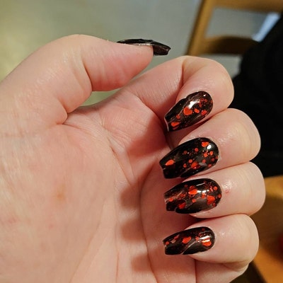 Moon Child Dark Black Star Moon Nails With Accent Hoop Nail Styled in ...