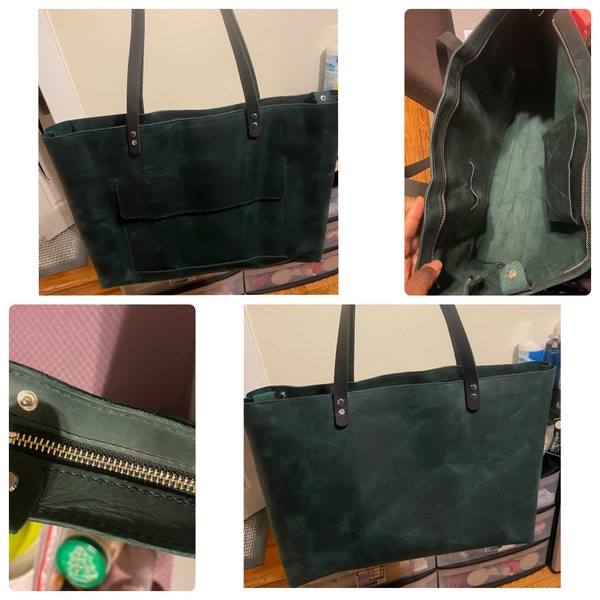 Extra LARGE Leather TOTE Bag With Pockets and ZIPPER / Black ...