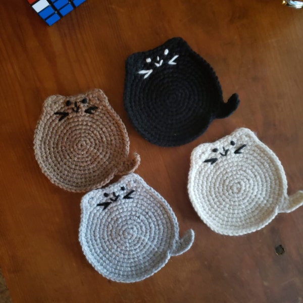 Crochet Kitty Cat Coasters Set , Cute Coaster, Mug Rug, Drink Mat ...
