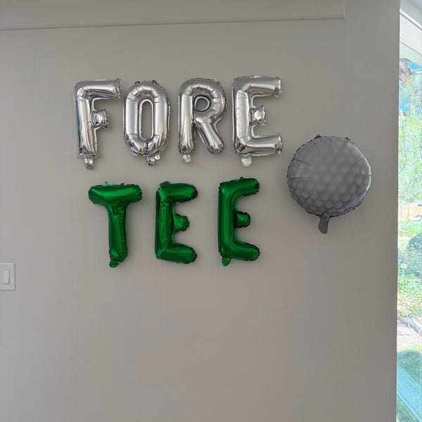 Fore Tee Banner With Golf Ball Balloon | Golf Ball Themed 40th Birthday ...