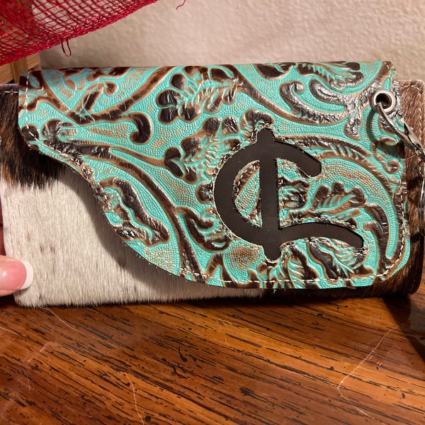 Tooled Leather Cross, Ear Tag or Cowhide Shape With Leather Backing Key ...