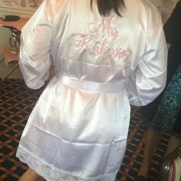 Lace Bridal Robe, Personalized Mrs. Robe With Lace, Monogrammed Mrs ...