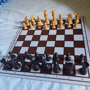 Vintage Swiss Made glass Eyed Chess Set With Marquetry Folding Chess ...