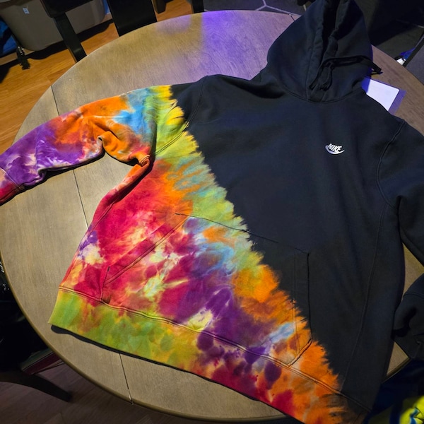 Tie Dye Hoodie, Half Reverse Dyed/ice Dyed Hoodie, Handdyed Pullover Black Hoodie, Earthy, Mens ...