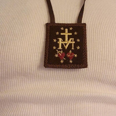 MANTLE OF MARY® Third Order Ceremonial Brown Scapulars Carmelite Crest ...