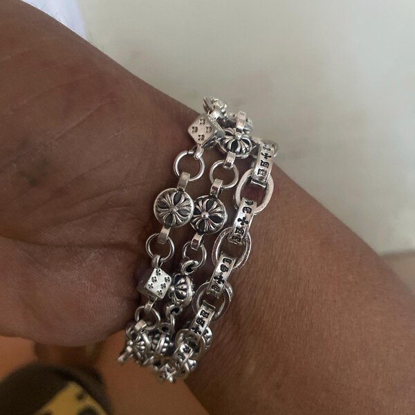 CH Gothic Style Y2K Chrome Silver Punk Dice Chrome Bracelet Grunge. - Etsy