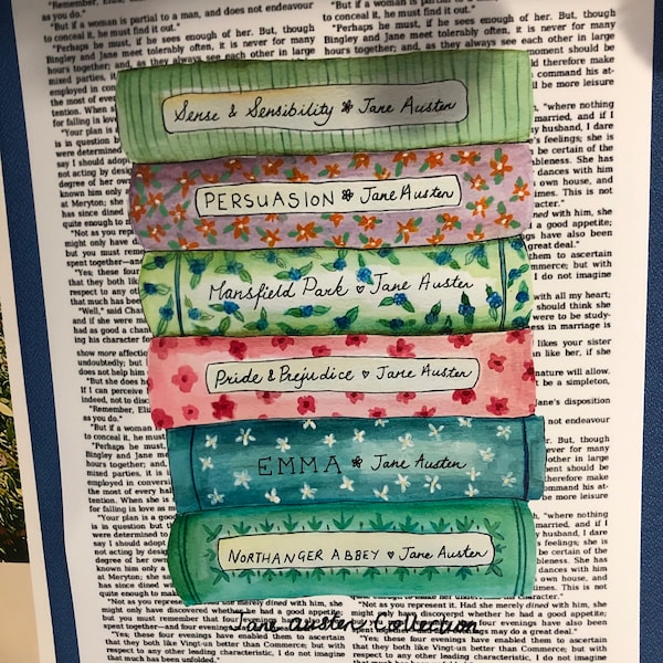 Jane Austen Book Collection Art Print, Book Cover Design, Jane Austen ...