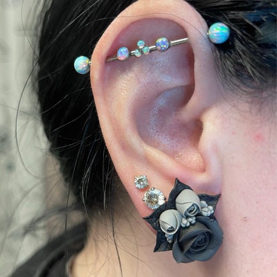 12mm Plugs Earrings Black Flower Gauge Earring Gray Rose Plugs - Etsy