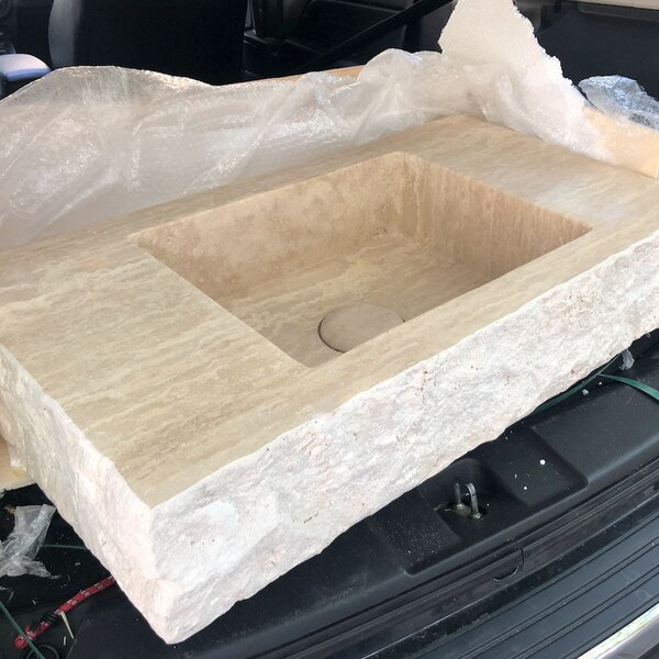 Veincut Travertine Rectangular Sink - Hidden Drain - 100% Natural Stone ...