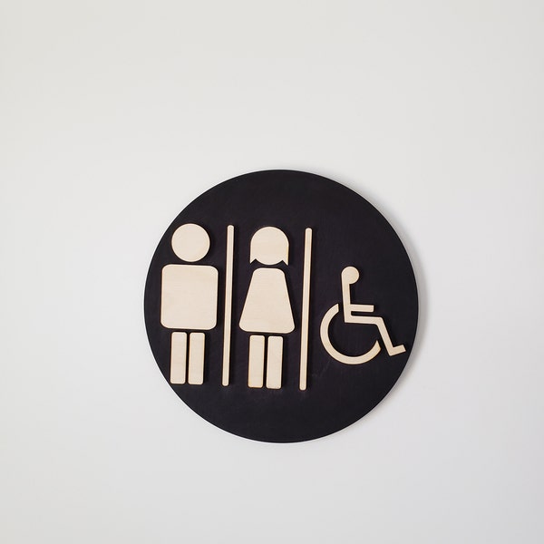 Round Toilet Door Sign. Wooden Rustic Restroom Signs Set. - Etsy