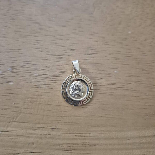 Greek Pendant 14k Yellow-white Solid Gold Phaistos Disc Meander 18mm ...