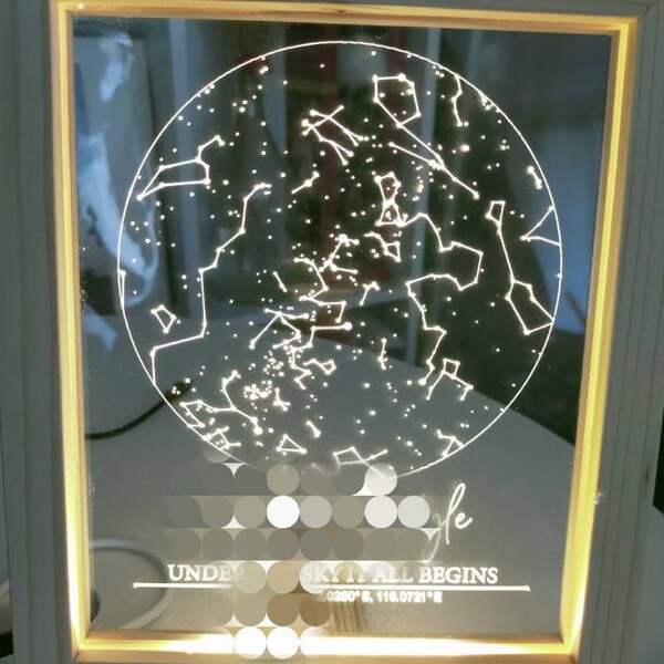 Star Map Night Light in Wooden Frame - Personalized Constellation Map ...