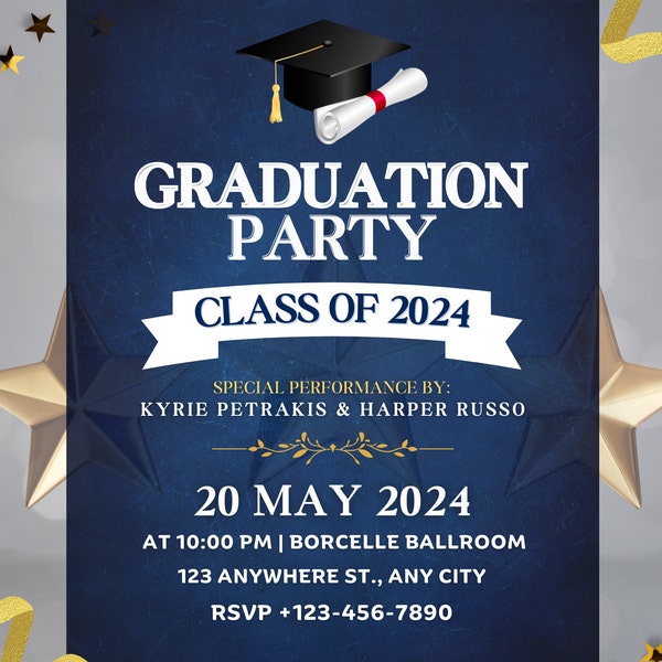 Graduation Party Invitation Template Editable, Graduation Announcement ...