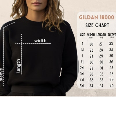 Gildan 18000 Size Chart, Gildan Sweatshirt Size Chart, Gildan Unisex ...