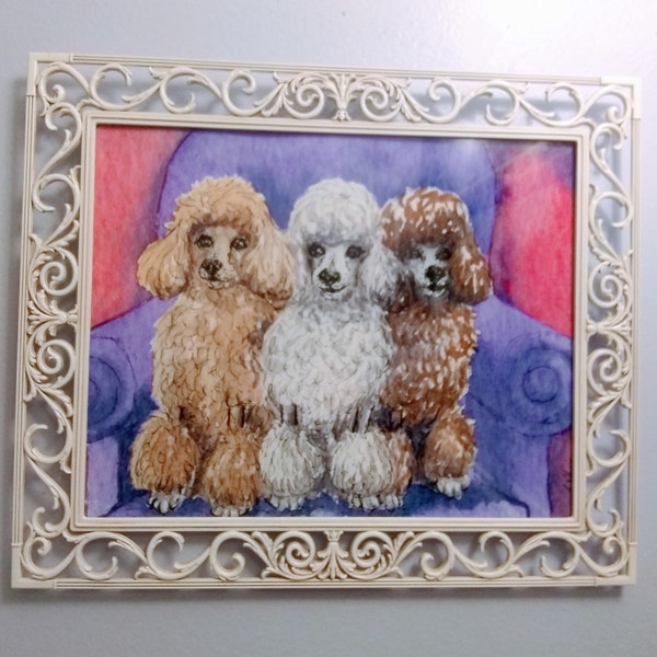 Three Poodles 8x10 Art Print Three's a Pack Three Dogs Sitting in an ...