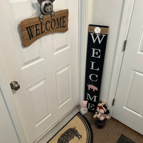Large Welcome Sign With Pig - Piggy Welcome - Wood Farm Sign - Any ...