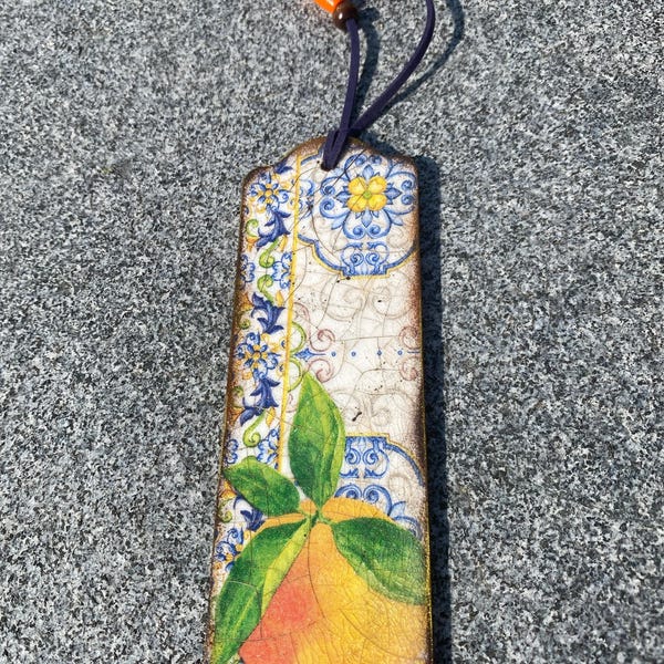 Spanish Andalusian Blue and White Tile Ceramic Bookmark, Lemon Citrus ...