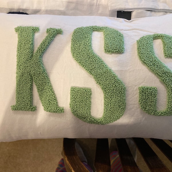 Monogram Pillow Cover With Punch Needle Embroidery, Personalized ...