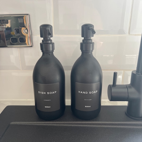 Matte Black Glass Soap Dispenser - Refillable Coloured Bottle With ...