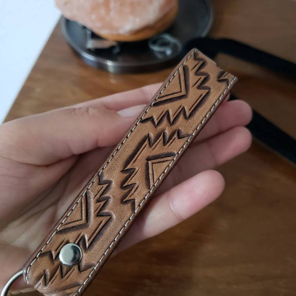 Tooled Leather Aztec Keychain: Handmade Western Key Fob - Etsy
