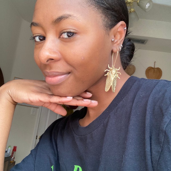 Handmade Giant Cicada Earrings // Made in USA // Gold Plated Ear Wires ...