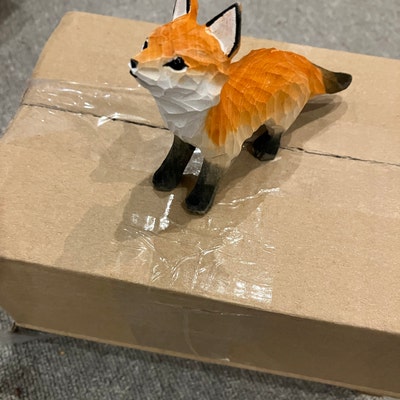 Wooden Fox Carving Handmade Arctic Fox, Wooden Fox Figurine, Animal ...