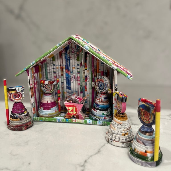 Nativity Set Handmade Decor – Colorful Recycled Paper Christmas Display ...