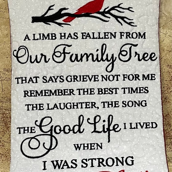 A Limb Has Fallen Cardinal Sympathy Poem Embroidery Design | 5x7 & 8x10 ...