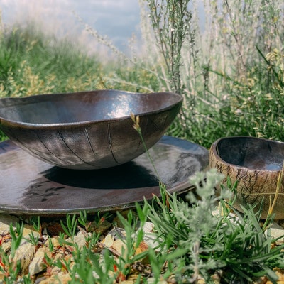 Unique Dinnerware Set, Rustic Ceramic 3 Piece Dinner Set, Stoneware ...