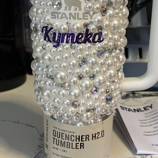 Clear Rhinestone and White Pearl Stanley Quencher: Custom Insulated ...