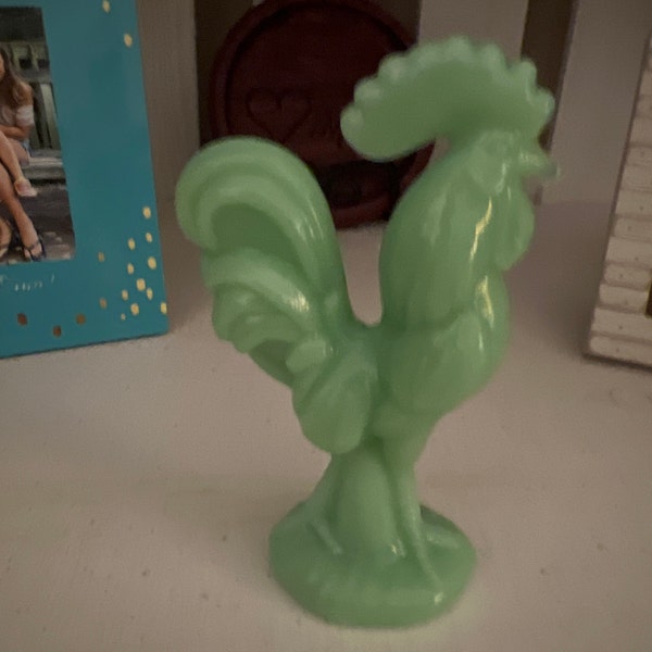 Jadeite Green Depression Style Glass Rooster Figurine - Vintage Style ...