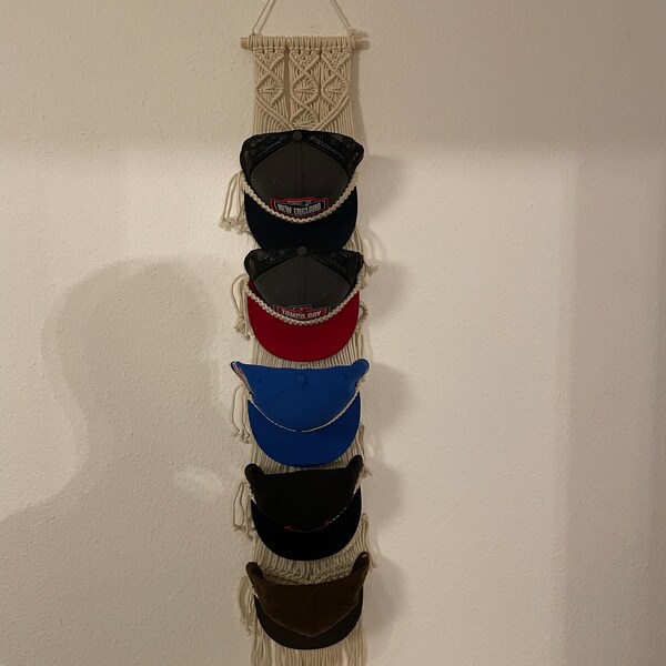 Macrame Cap Rack, Cap Organization, Birthday Gift, Farmhouse Decor, Hat ...