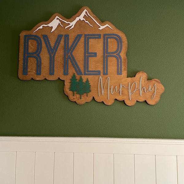 Mountains Name Sign, Large Wood Name Sign, Nursery Name Sign, Mountains ...