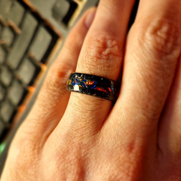 Muonionalusta Meteorite Shavings Tungsten Ring With Dichrolam Galaxy ...