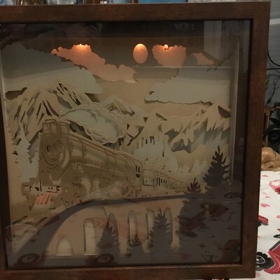 Old Train 1 Shadow Box Files, Paper Cut Light Box Template Files ...