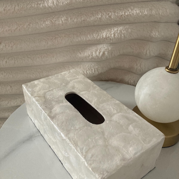 White Capiz Shell Rectangular Tissue Box Cover, Sea Shell Tissue Holder ...