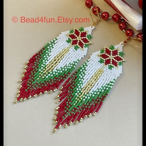 Christmas Earring Patterns Brick Stitch Poinsettia Earrings Seed Bead ...