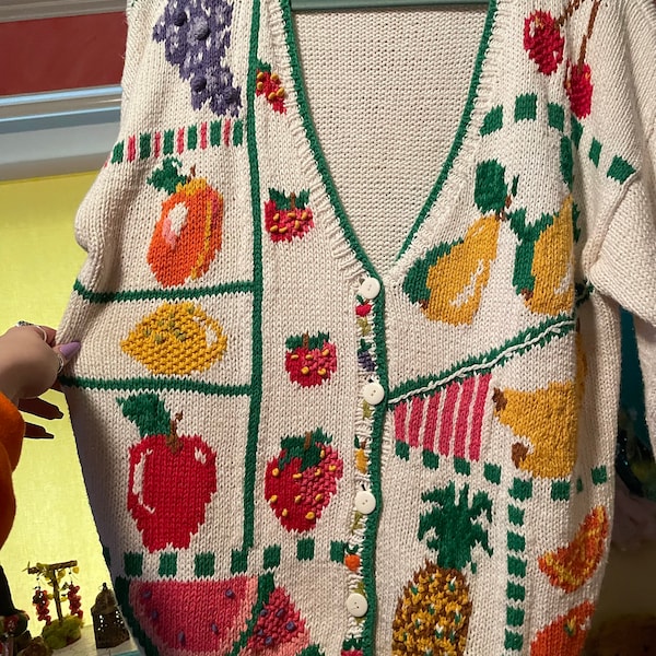 Vintage 90s Yellow With Pink Floral Roses Cardigan Sweater, Button ...