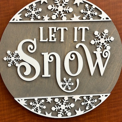 Let It Snow Wooden Door Hanger, Christmas Door Hanger, Winter Wreath ...