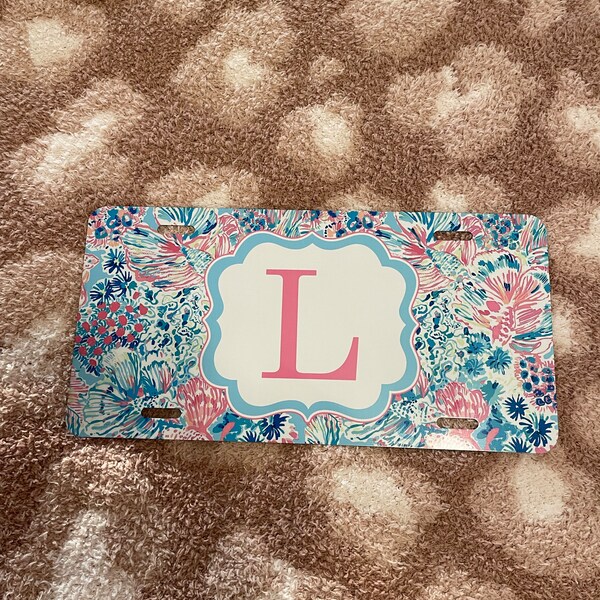 Flamingo Pink Ocean Colors Car Tag, Monogrammed License Plate ...