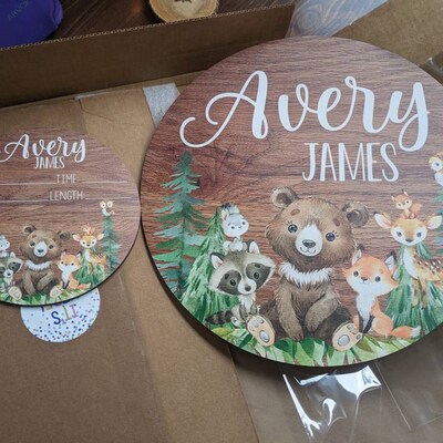Woodland Animal Name Sign, Woodland Nursery Baby Sign, Round Wood Name ...